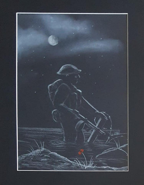 White on Black Polychromo u230 - 'Wading ashore' – Remembrance Art